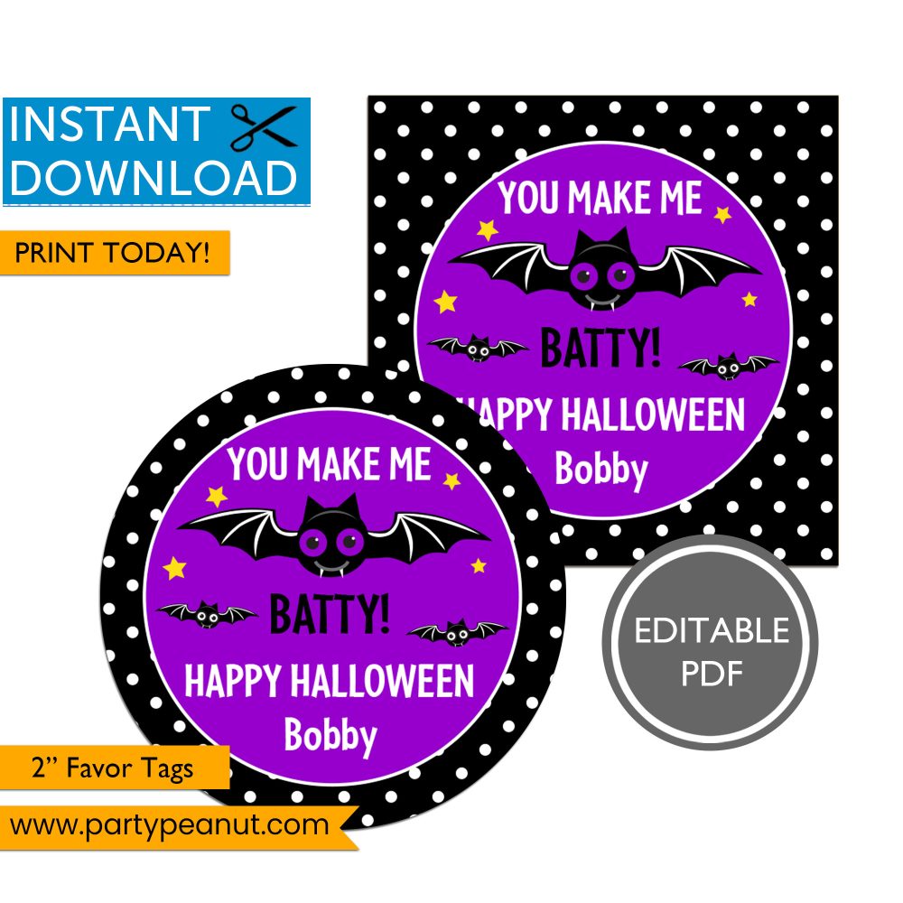Batty Happy Halloween Tags - Party Peanut