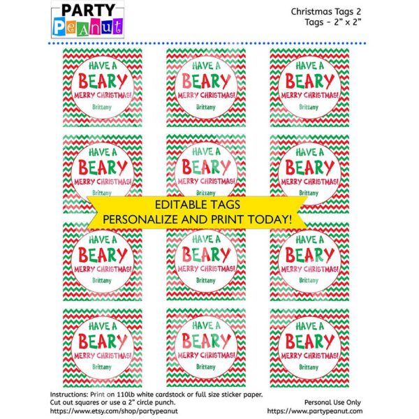 Beary Merry Christmas Tags - Party Peanut