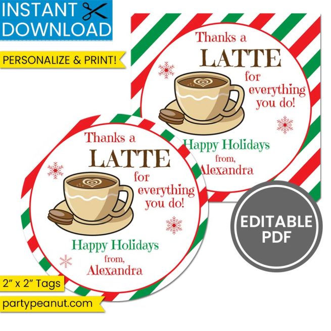 Thanks A Latte Coffee Gift Tags - Party Peanut