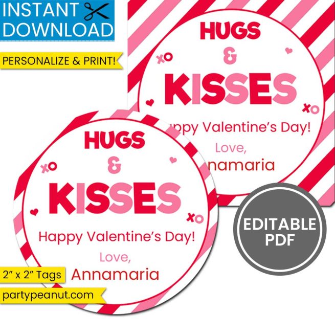 Hugs and Kisses Valentine Tags - Party Peanut