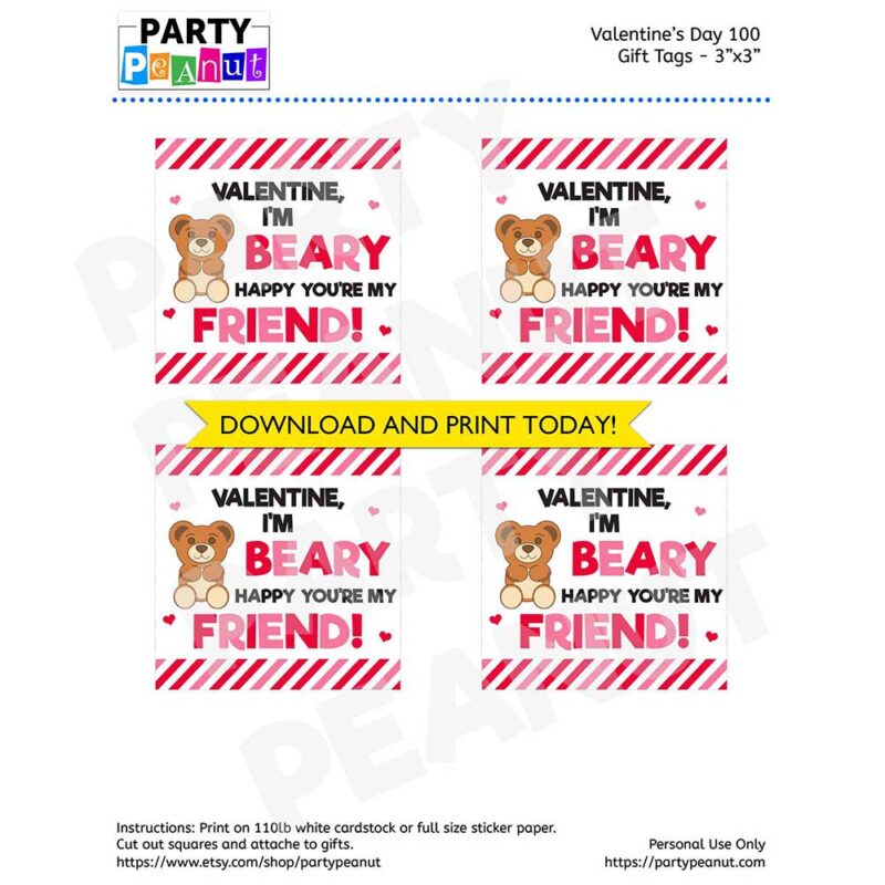 Valentine I'm Beary Happy You're My Friend - Party Peanut