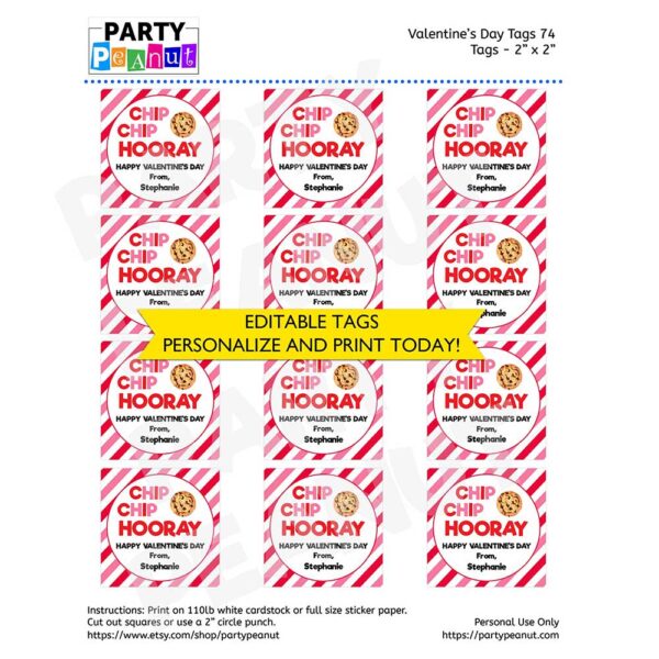 Chip Chip Hooray Valentines Day Gift Tags - Party Peanut
