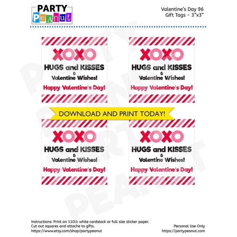 Hugs Kisses Valentine Wishes Gift Tags - Party Peanut