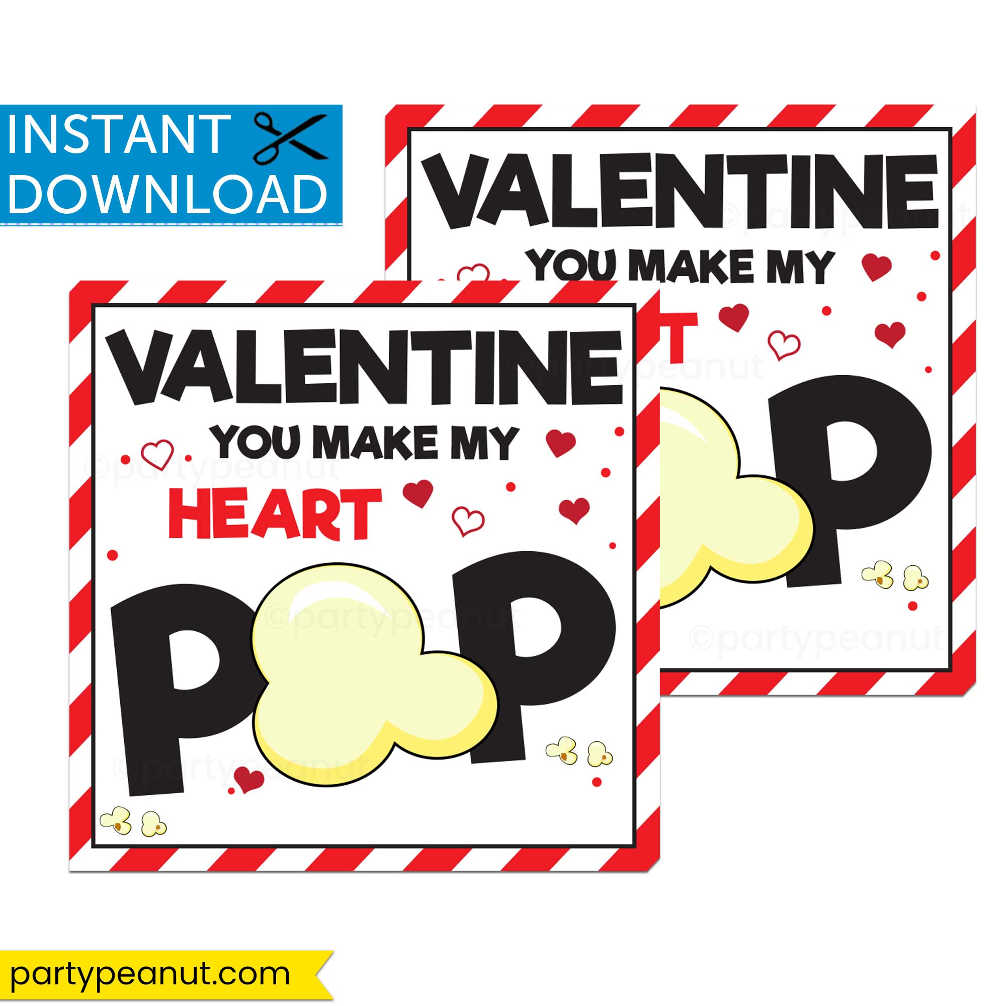 You Make My Heart Pop Valentine Popcorn Tags - Party Peanut